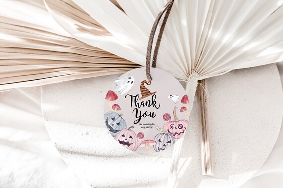 Halloween Birthday Circle Thank You Tag Template, Spooky Pumpkin Thank ...