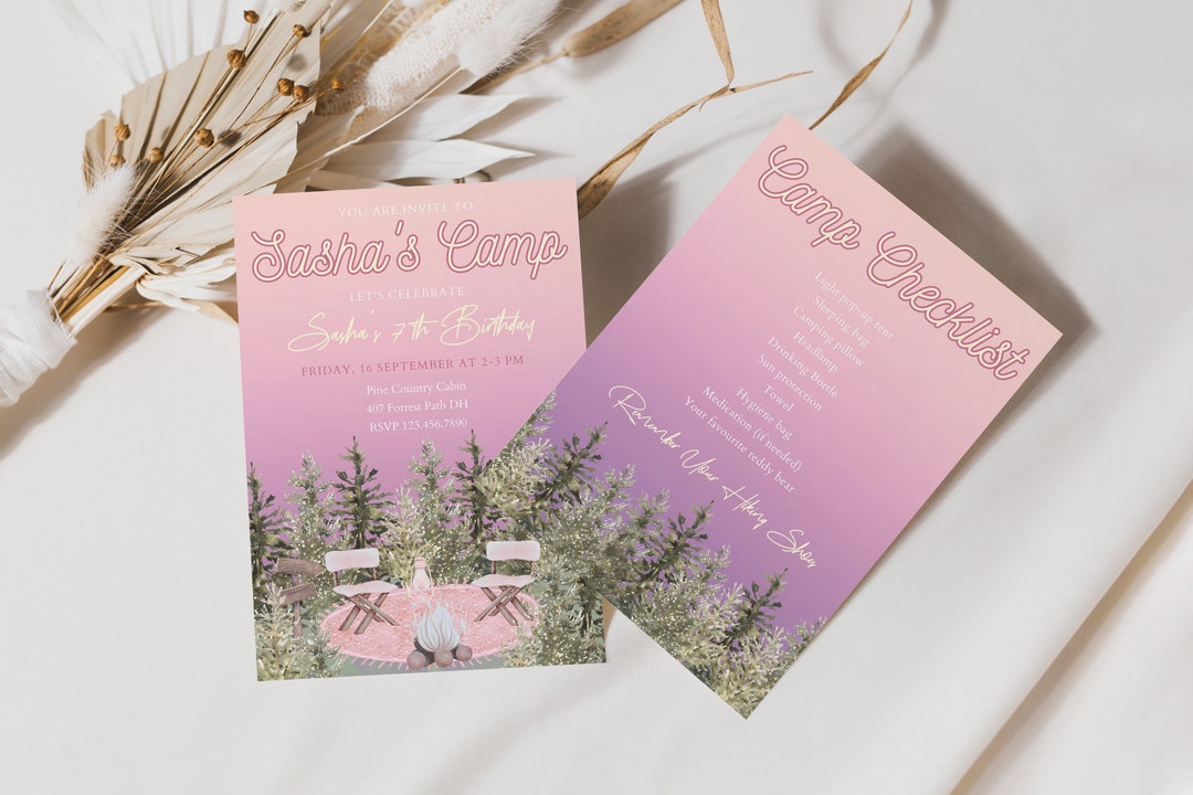 Girl Camping Invitation Little Camper Birthday Invite - Etsy