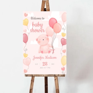 Teddy Bear Girl Baby Shower Bundle, Printable Editable Balloons Teddy ...