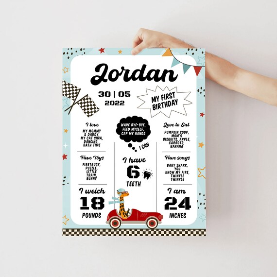 Race Car Milestones Sign, Speed Car 1st Birthday Milestone Baby Boy ...