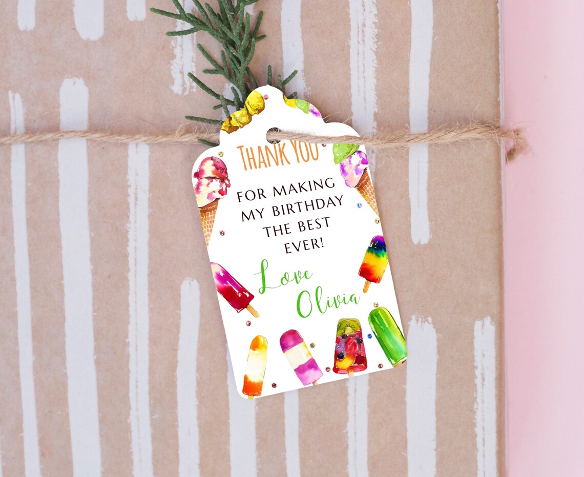 Popsicle Birthday Thank You Tag Ice Cream Birthday Thank You | Etsy
