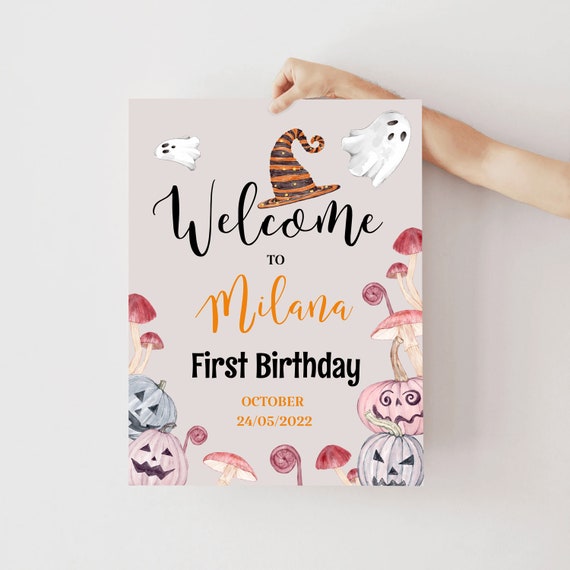 Halloween Birthday Welcome Sign Printable, Halloween Spooky Birthday ...