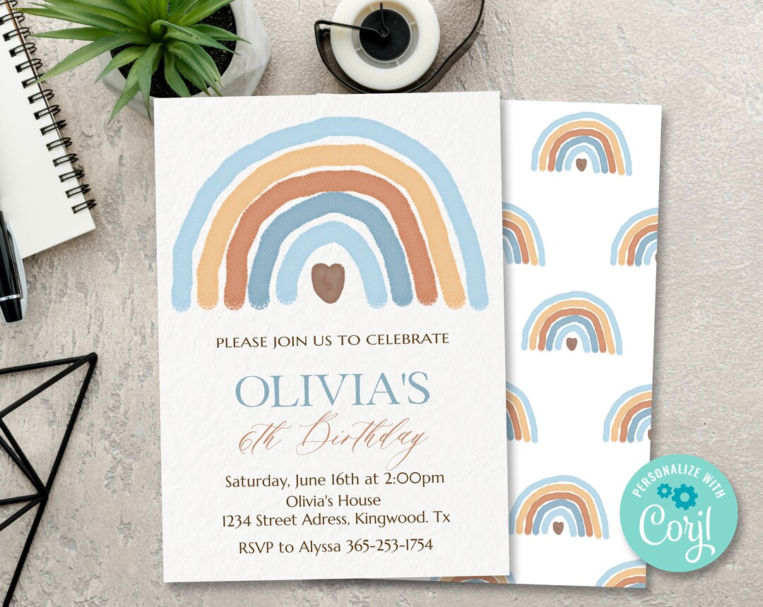 Rainbow Birthday Invitation Download, Watercolor Boho Rainbow ...