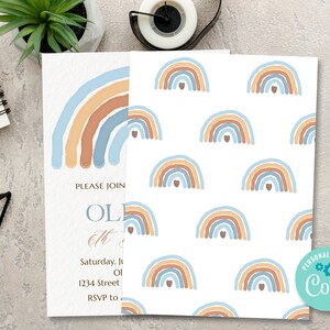 Rainbow Birthday Invitation Download, Watercolor Boho Rainbow ...