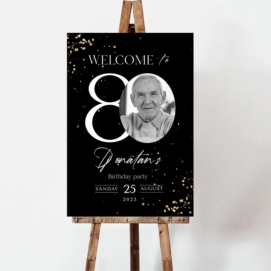 80th Birthday Welcome Sign Black Gold Printable Template 80th Birthday ...