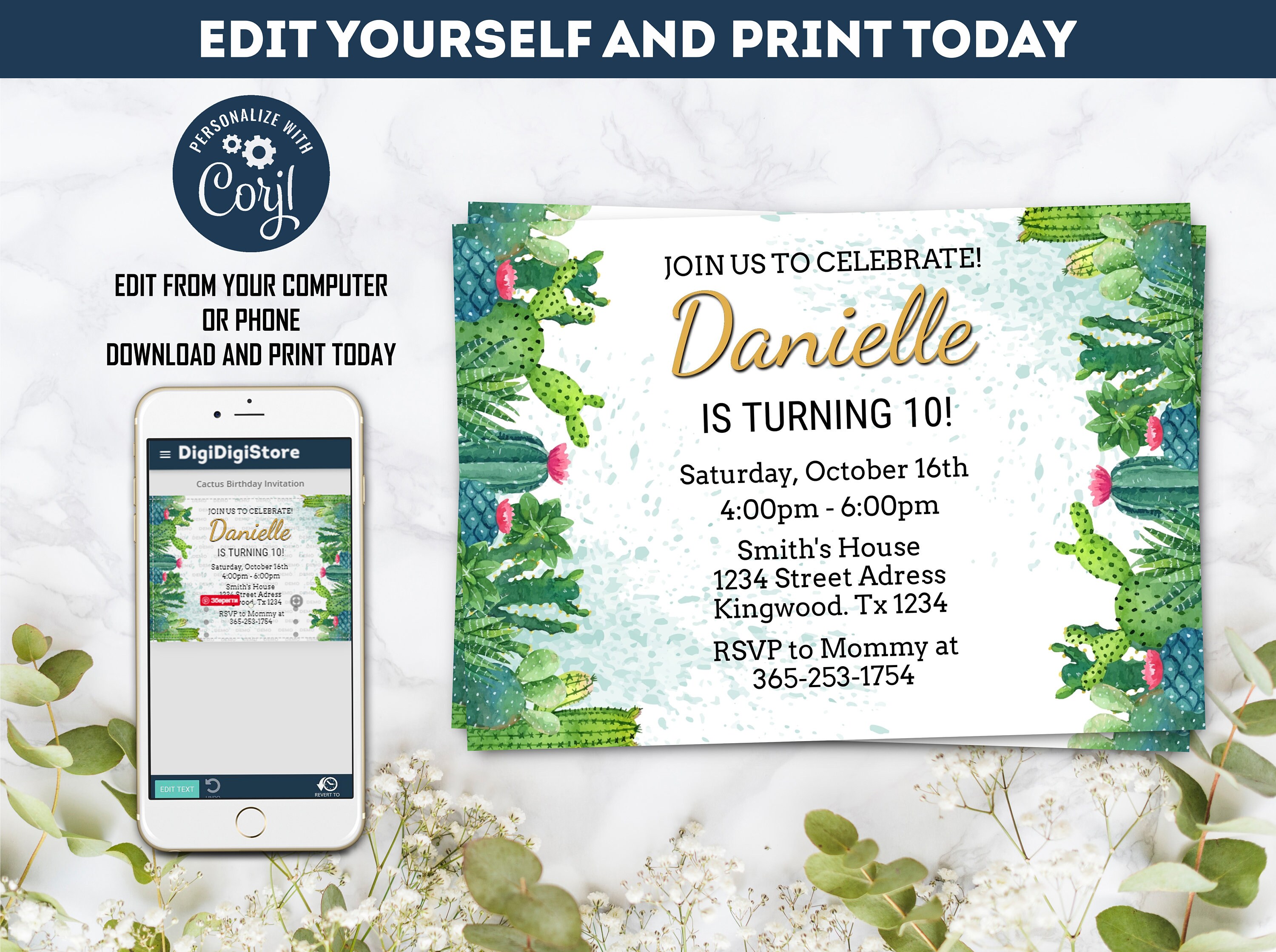 Cactus Birthday Invitation Cactus Party Fiesta Birthday | Etsy