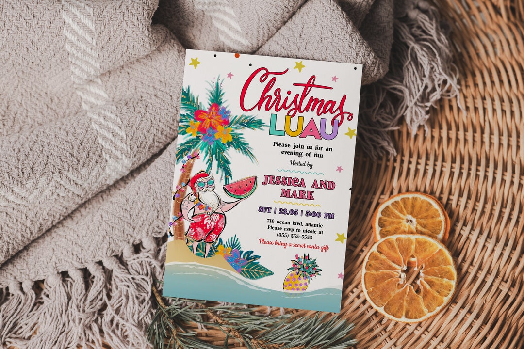 Tropical Christmas Luau Invitation: Editable Summer Santa Party ...