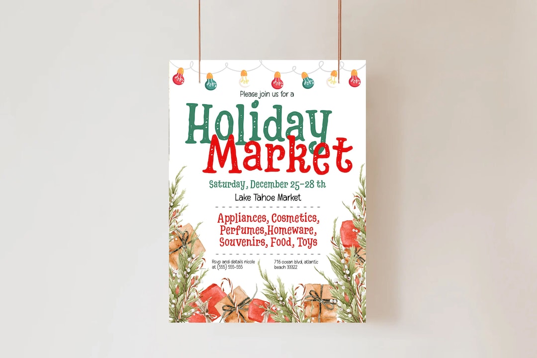Holiday Market Flyer, Custom Text Cristmas Festival Flyer, Charity ...