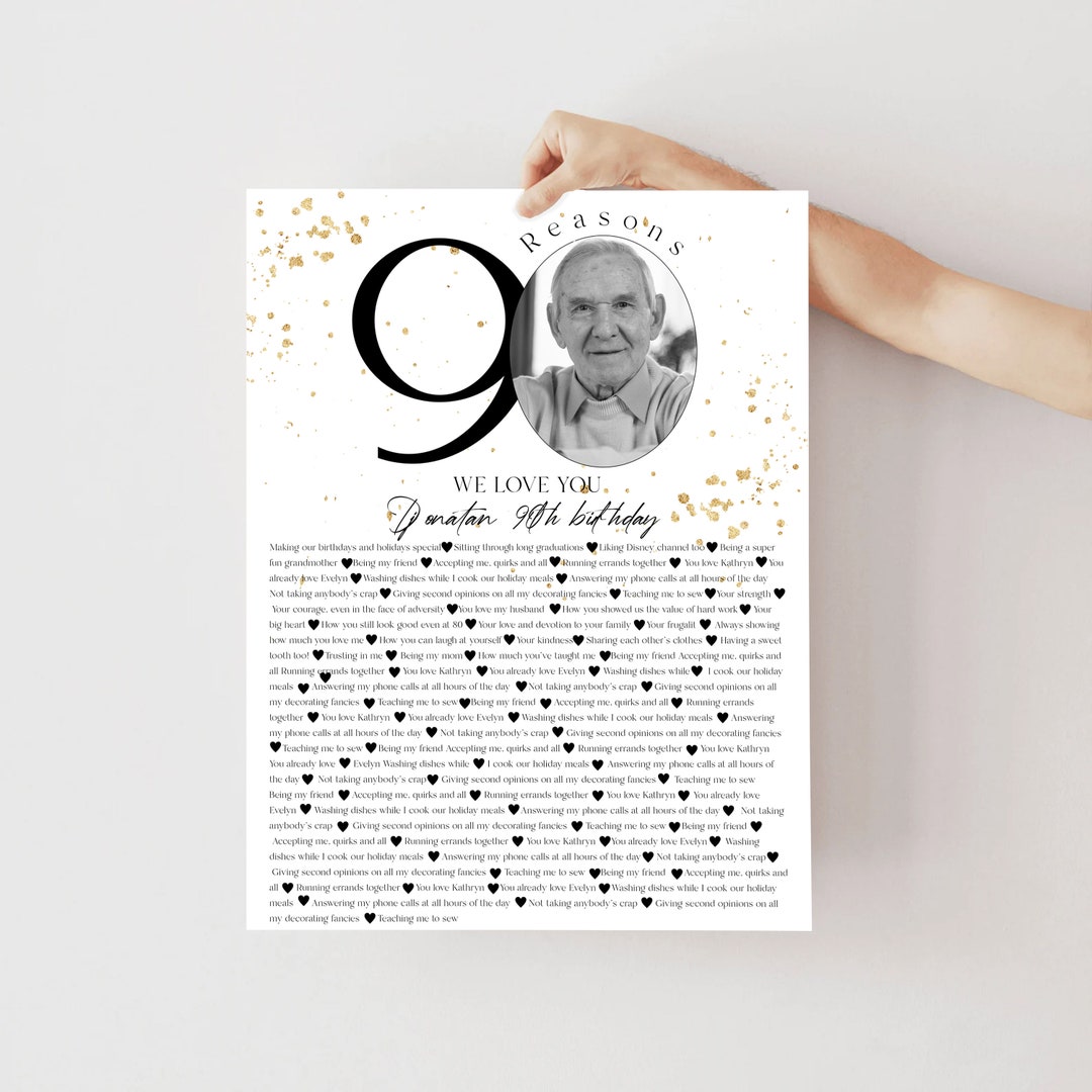 90 Things We Love About You Printable Gift Ninety Years Anniversary ...