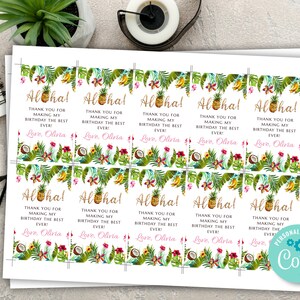 Tropical Birthday Thank You Tag, Luau Birthday Thank You Tag, Printable ...
