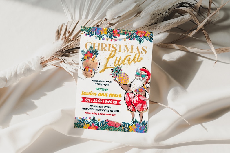 Christmas Luau Invitation: Editable Hawaiian Xmas Party Invite (digital ...