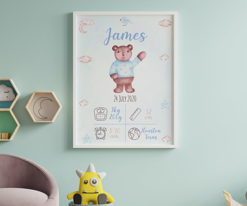 Boy Birth Poster Personalized Birth Poster Child Poster - Etsy