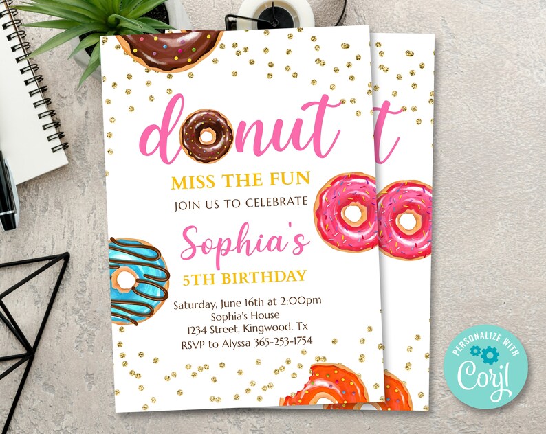 Donut Miss the Fun Invite Doughnut Party Invitation Pink | Etsy