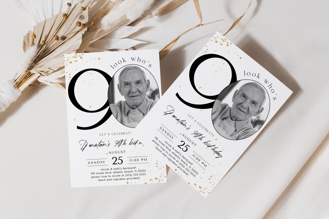 90th Birthday Invitation With Photo Ninety Years Invitations - Etsy