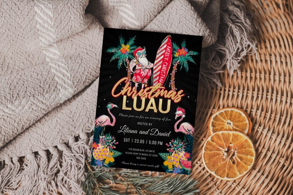 Christmas Luau Invitation, Editable Hawaiian Luau Christmas Invite ...