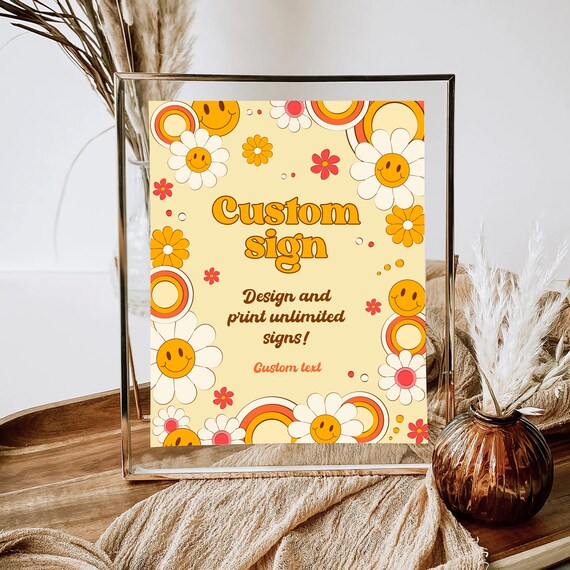 Smiley Daisy Birthday Custom Sign Any Age Girl Groovy Smileys Emoji ...