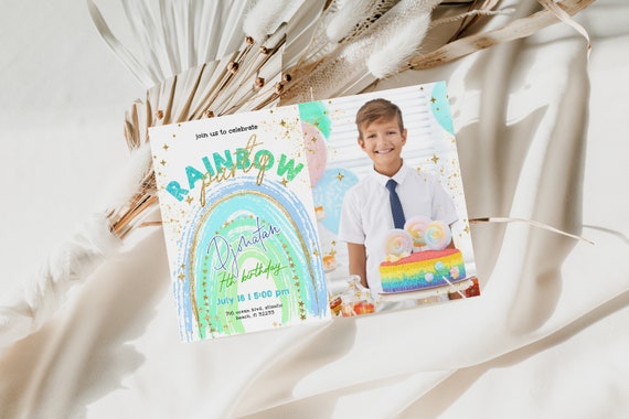 Rainbow Birthday Invitation with Picture Any Age Kids Rainbow Party ...