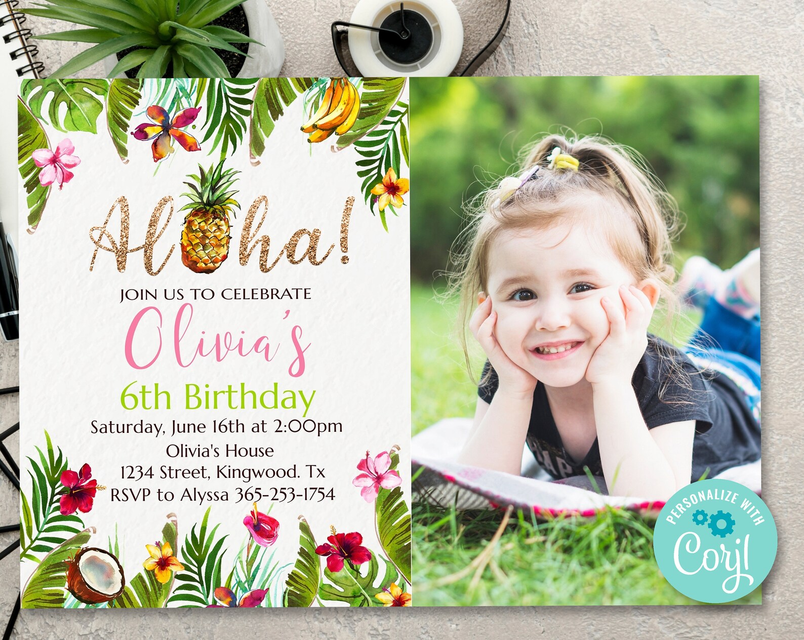 Aloha Birthday Invitation With Photo Pineapple Birthday - Etsy