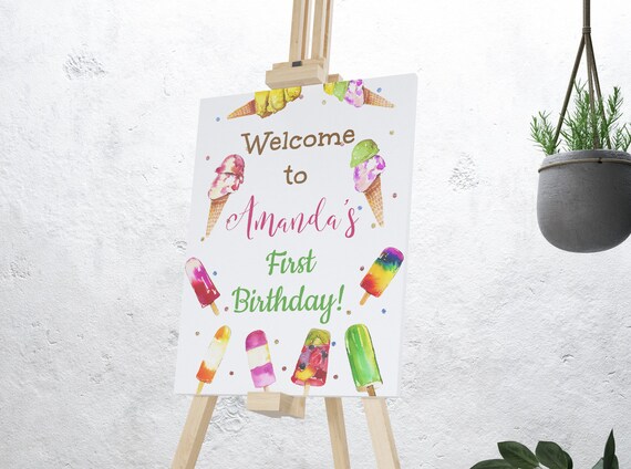 Ice Cream Birthday Welcome Sign Girl's, Popsicle Welcome Sign, Ice ...