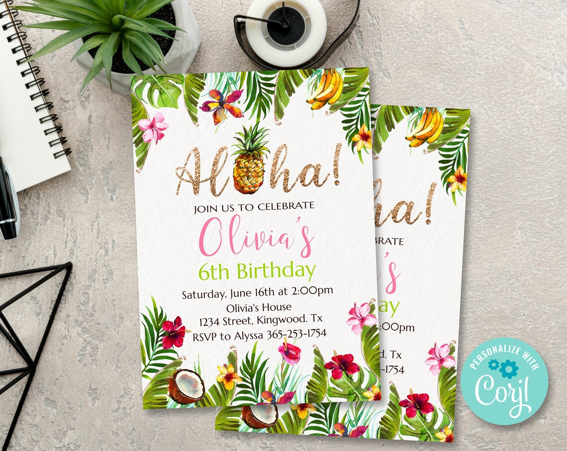 Aloha Birthday Invitation Pineapple Birthday Invite Luau | Etsy