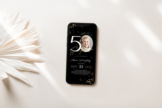 Black Gold Surprise 50th Birthday Electronic Invitation with Photo ...