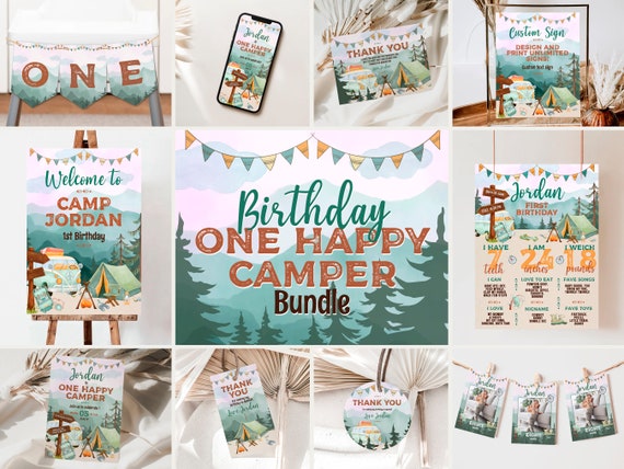 One Happy Camper Birthday Bundle Camper Printable Birthday - Etsy