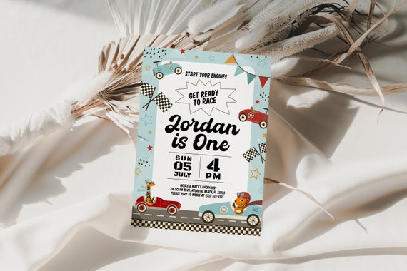 Race Car Birthday Invitation, Racing Party Boy One Year Instant Sign ...