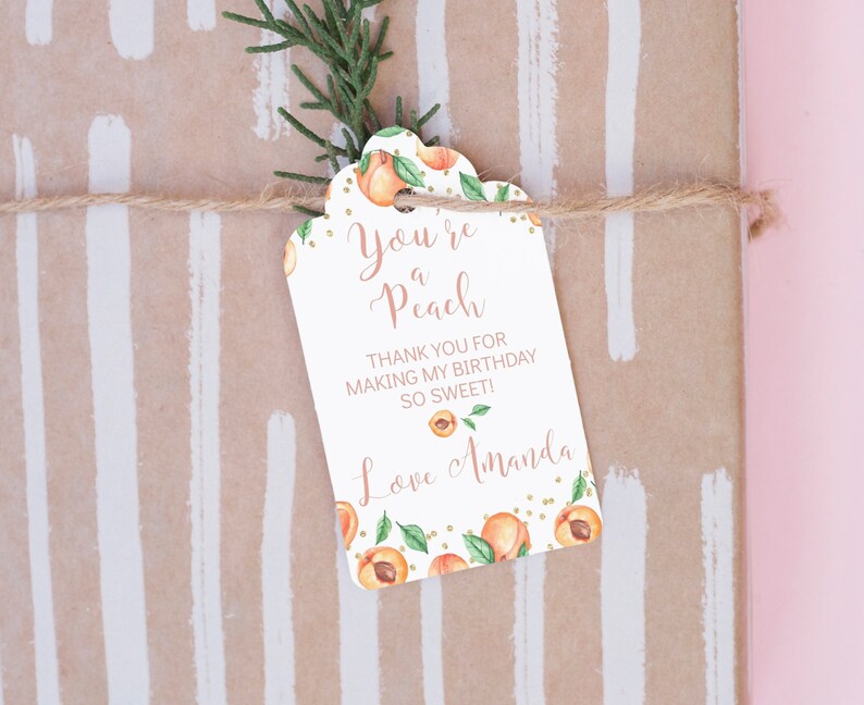 Peach Birthday Thank You Tag Editable Peach Favor Tags | Etsy