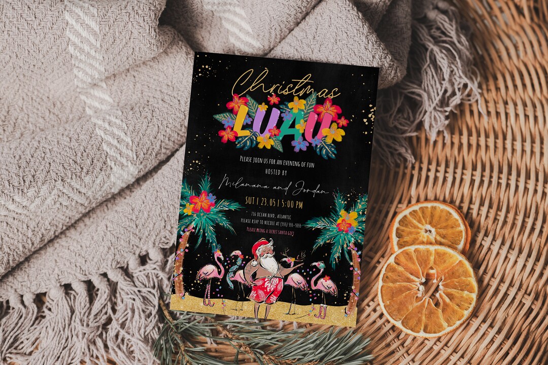 Christmas Luau Invitation, Editable Beach Christmas Party Sign Template ...