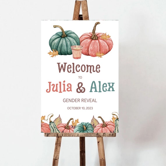 Pumpkin Gender Reveal Welcome Sign Template, Little Pumpkin Gender ...