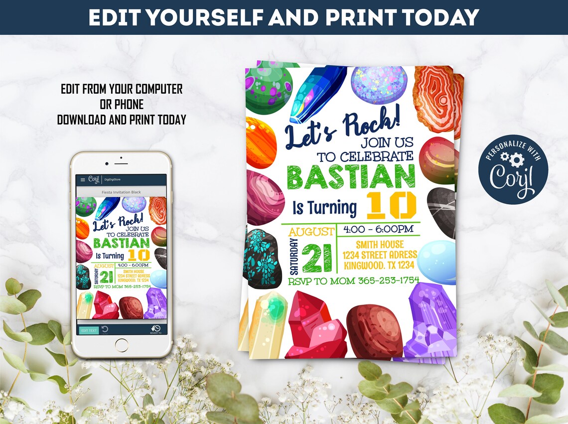 Geology Birthday Invitations Mining Invite Rock Hunt Mining | Etsy