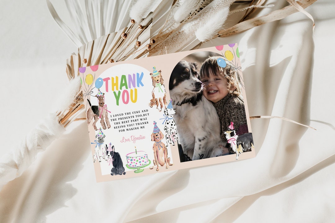 Dog Birthday Thank You Card With Photo, Puppy Birthday Cards ...