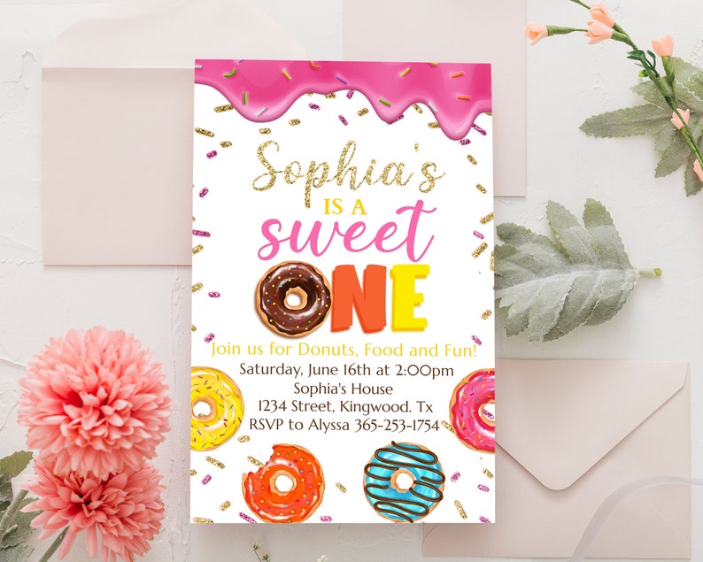 Donut Sweet One Birthday Invitation: Doughnut Party (digital Download ...