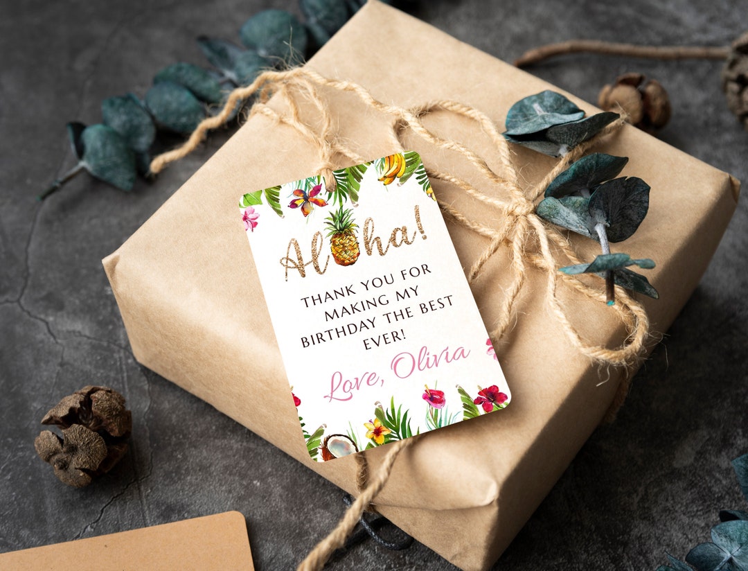 Tropical Birthday Thank You Tag, Luau Birthday Thank You Tag, Printable ...