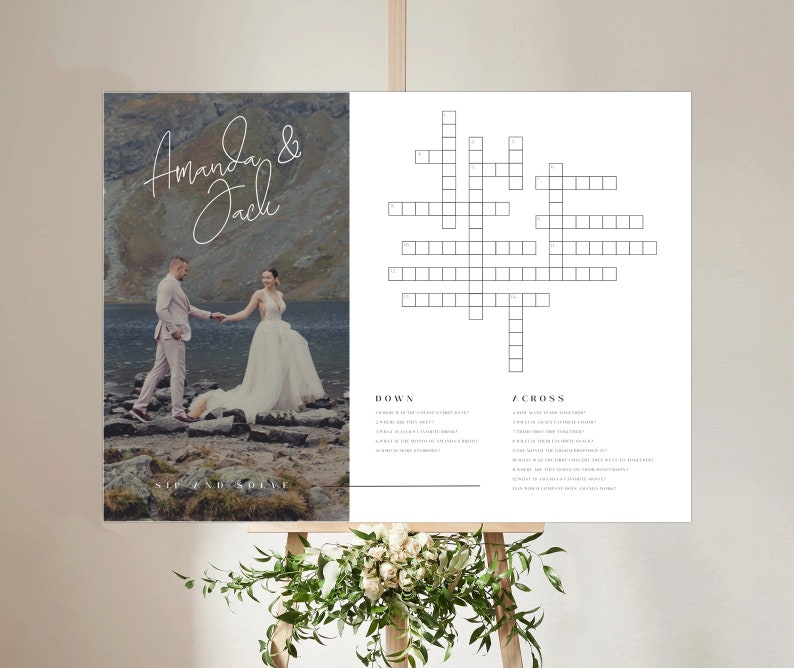 Wedding Crossword Puzzle Template With Photo Modern Giant - Etsy