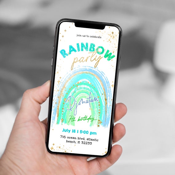 Rainbow Birthday Electronic Invitation Any Age Digital Rainbow Of Fun ...
