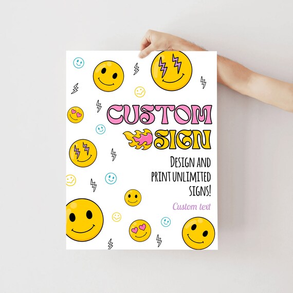 Smiley Face Birthday Custom Sign, Smiley Faces Custom Text Baby Welcome ...