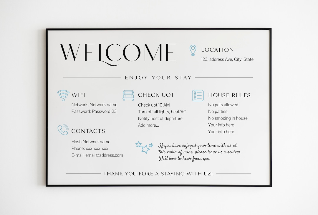 Airbnb Welcome Sign Guest Arrival Guide Template Airbnb Vacation Rental ...