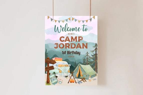 One Happy Camper Welcome Sign, Little Camper Welcome Banner, Camp Theme ...