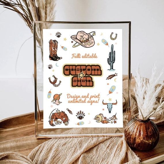 Cowboy Custom Sign, Wild West Custom Sign Editable, Southwestern Custom ...