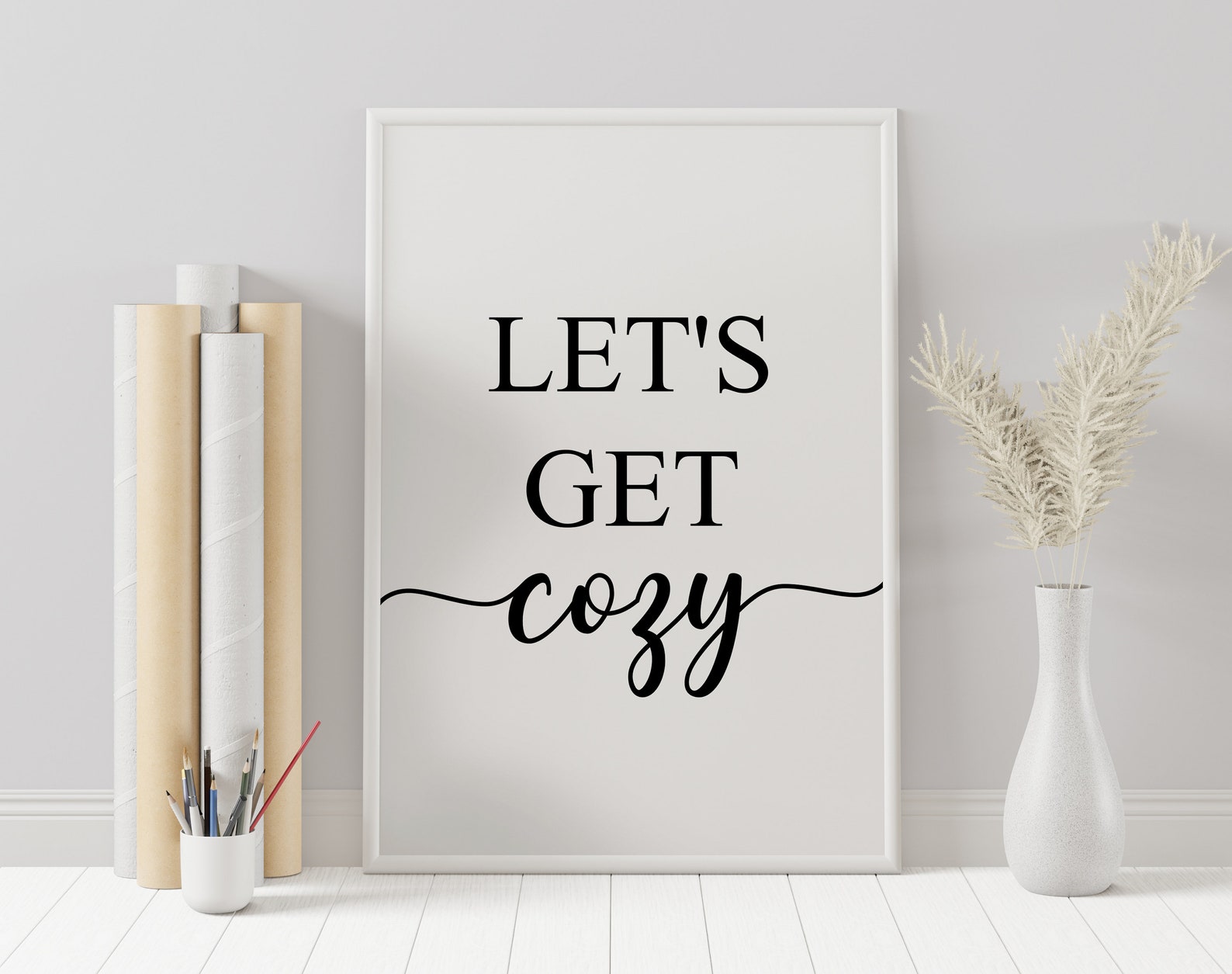 Let's Get Cozy Printable Art Funny Bedroom Art Let's | Etsy