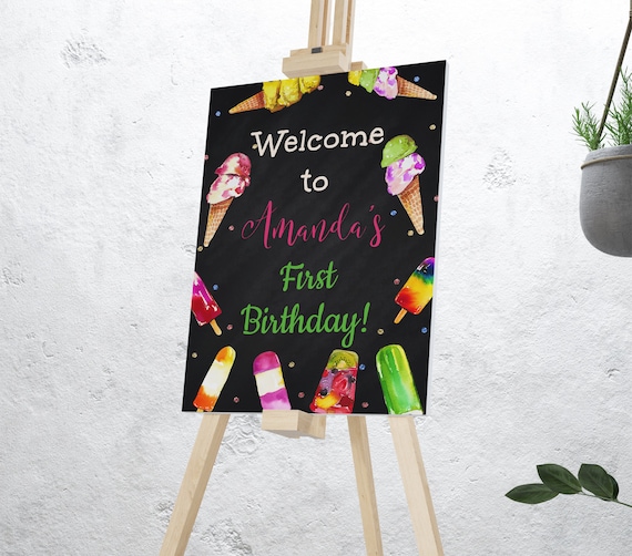 Ice Cream Birthday Welcome Sign Chalkboard, Popsicle Welcome Sign, Ice ...
