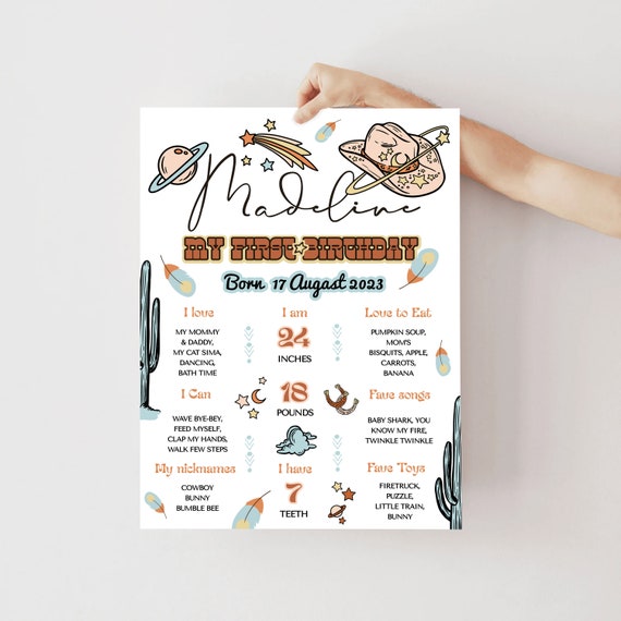 Cowboy First Birthday Milestones Sign, Wild West Milestone Sign ...