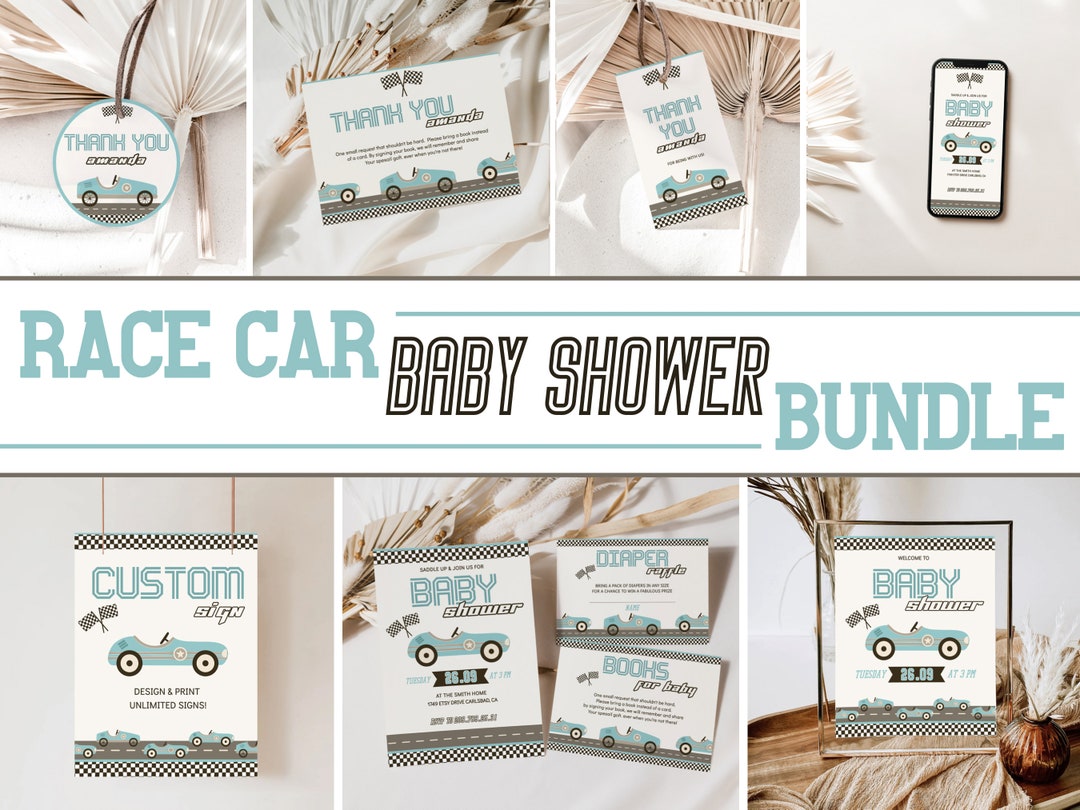 Race Car Baby Shower Bundle, Little Racer on the Way Full Invitation ...