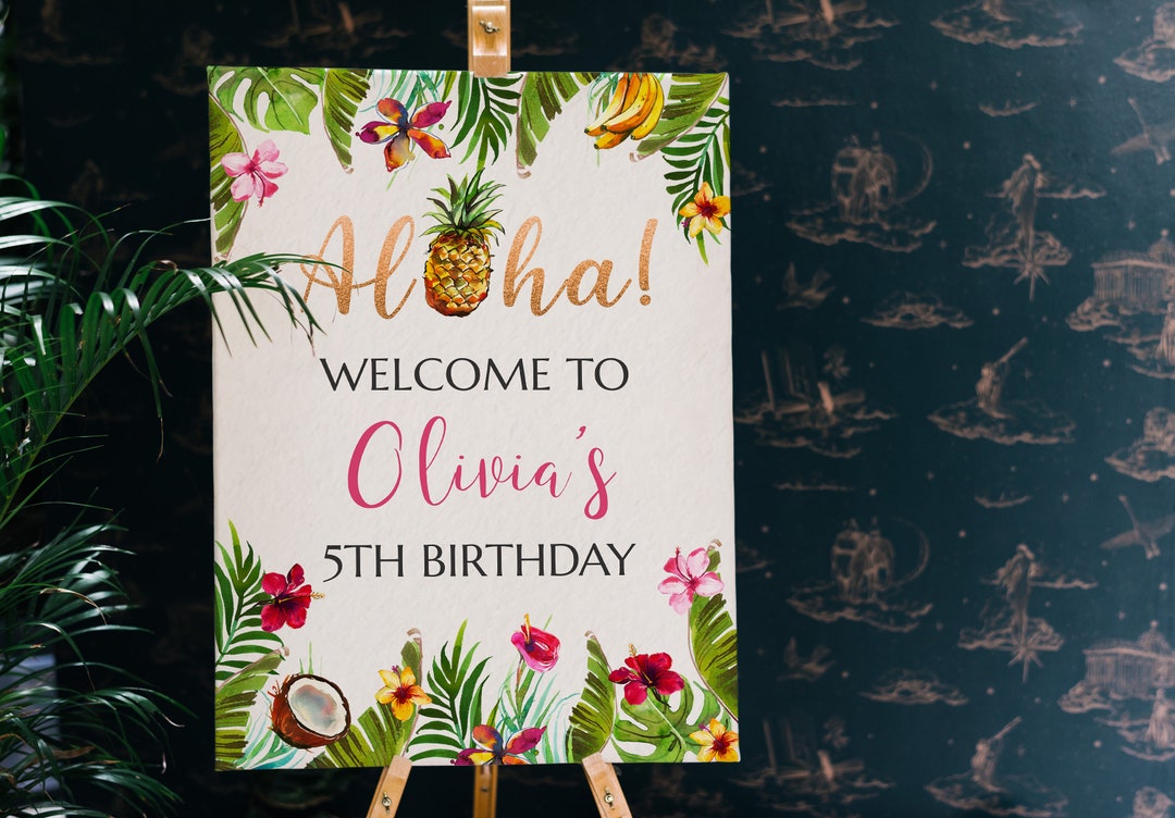 Tropical Birthday Party Welcome Sign, Luau Birthday Welcome Poster ...