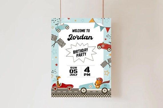 Race Car Welcome Sign, Editable Racing 1st Party Invitation Banner, F1 ...