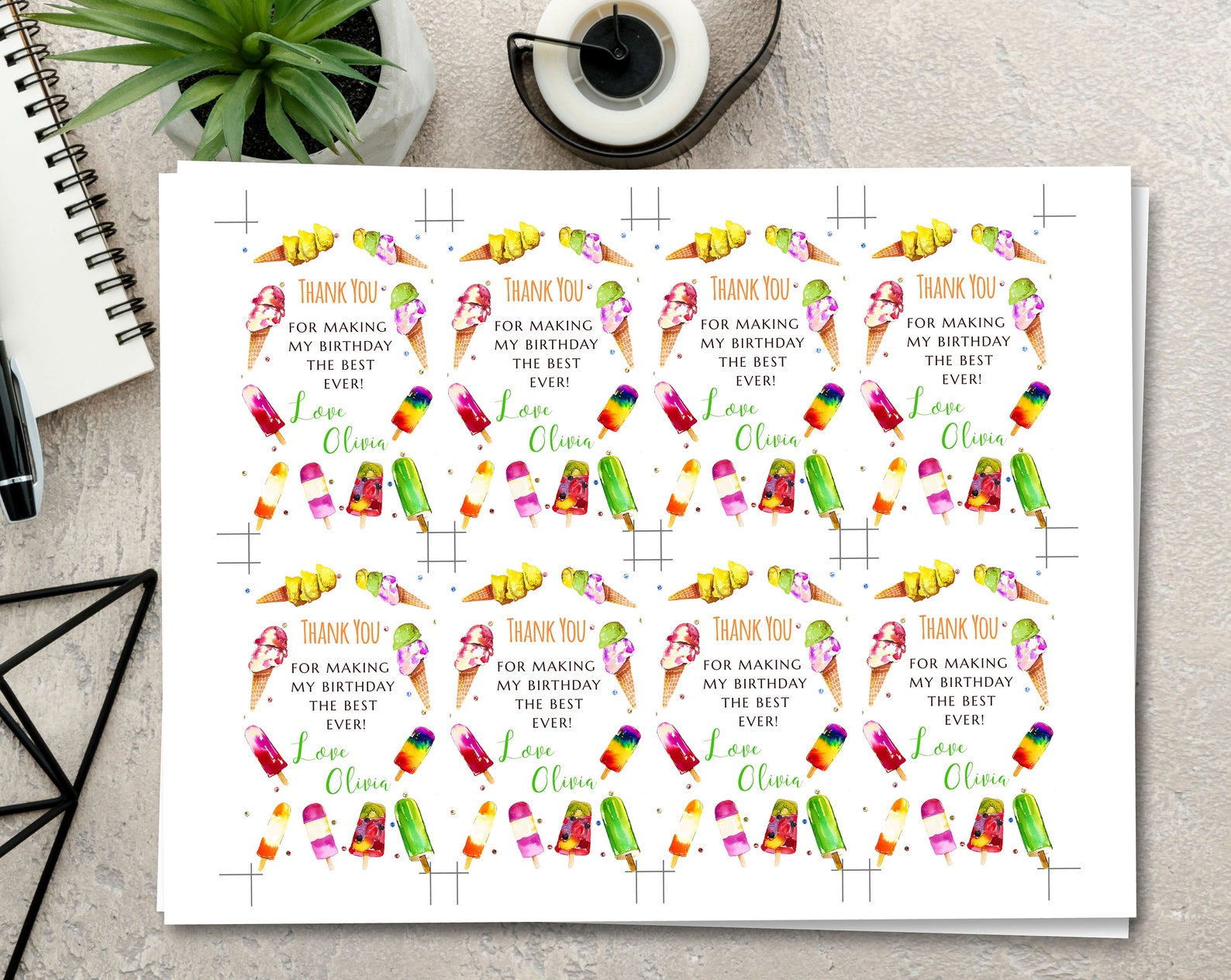 Popsicle Birthday Thank You Tag Ice Cream Birthday Thank You | Etsy