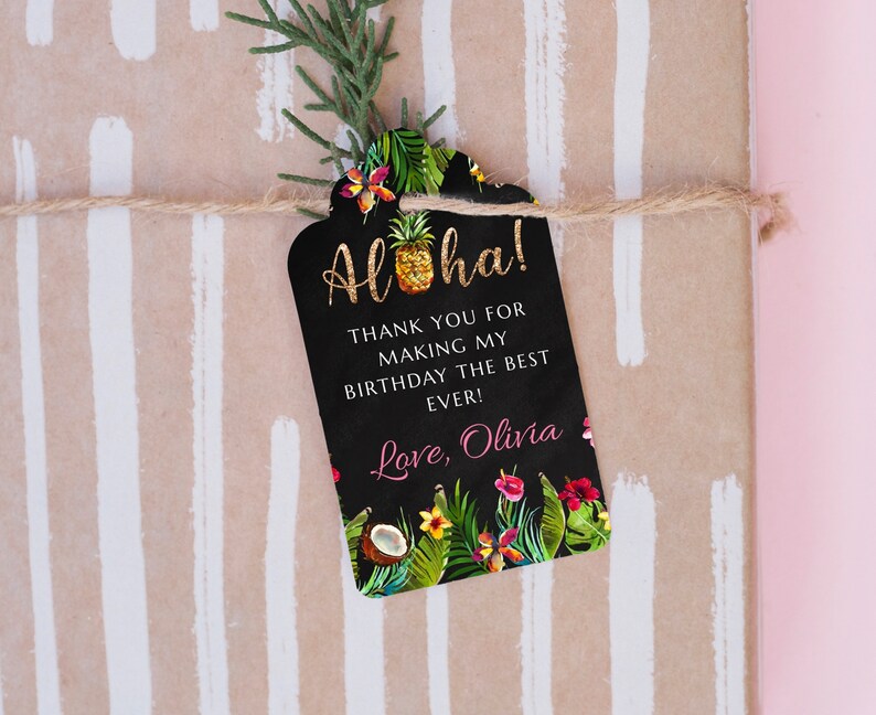 Tropical Birthday Thank You Tag Chalkboard Luau Birthday | Etsy