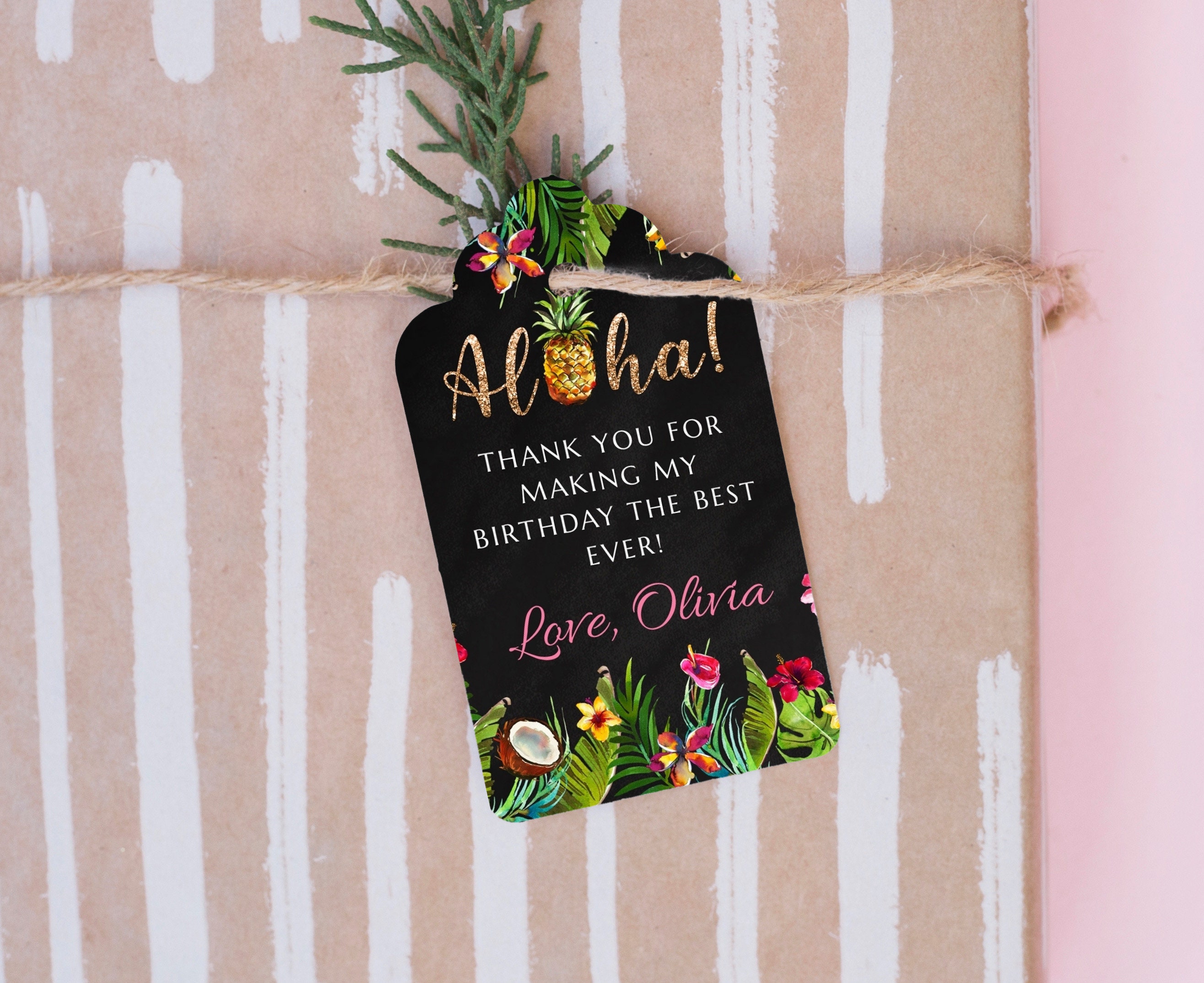 Tropical Birthday Thank You Tag Chalkboard Luau Birthday - Etsy