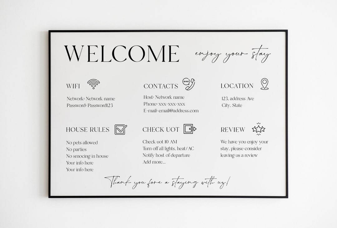 Vacation Rental Welcome Sign Template: Editable Guest Arrival Poster ...